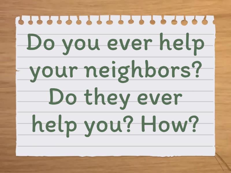 Questions about your neighborhood - Flash cards