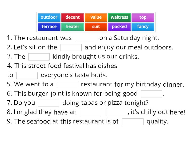 Roadmap B1+ 1A Eating out - Completa la oración