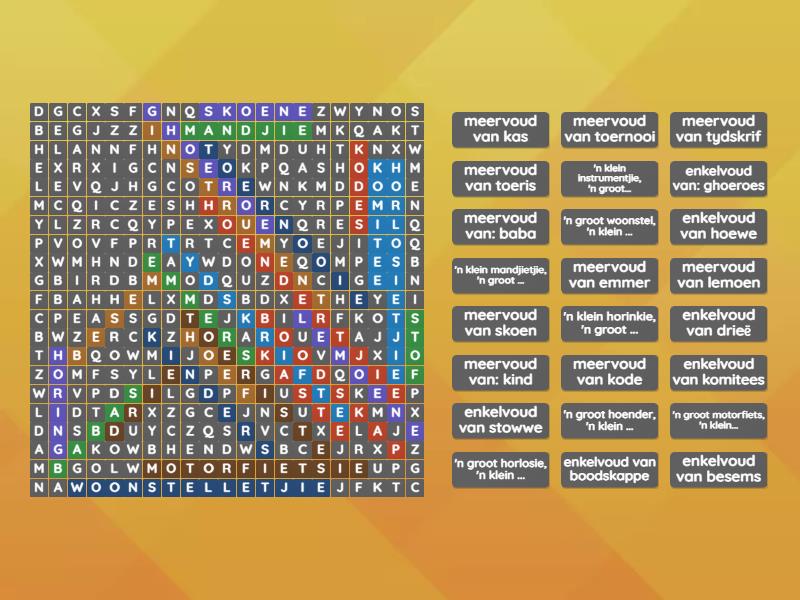 Meervoud en enkelvoud - Wordsearch