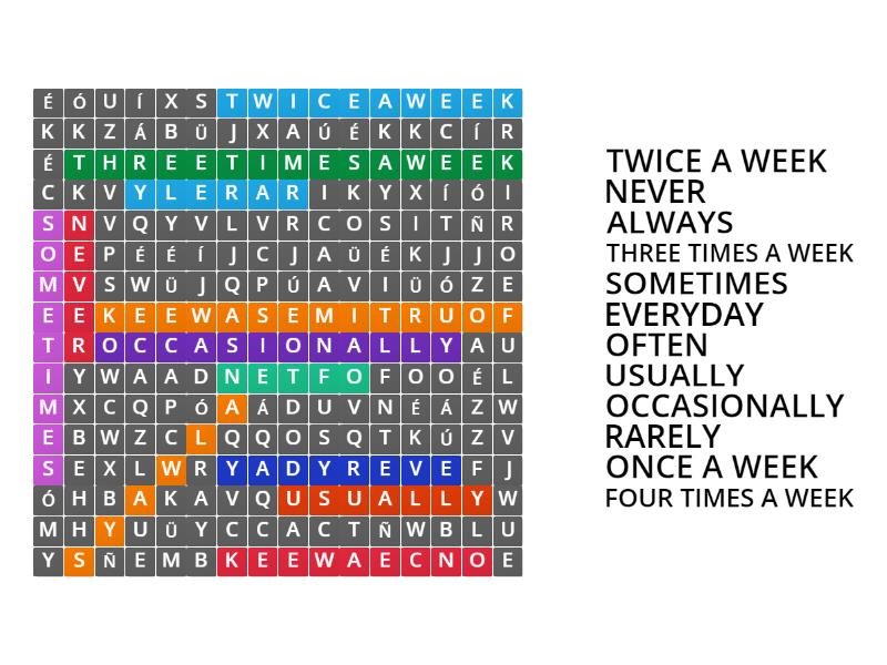Expressions and adverbs of frequency - Wordsearch