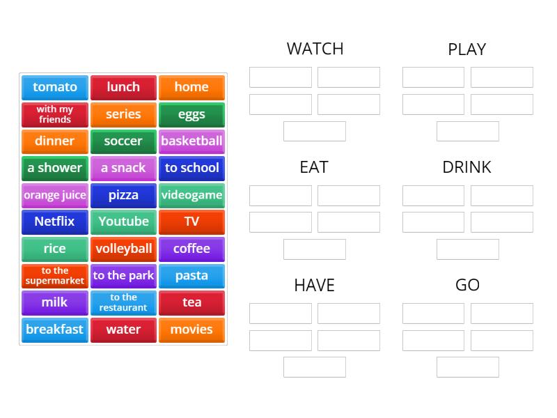 Action verbs - collocations - Group sort