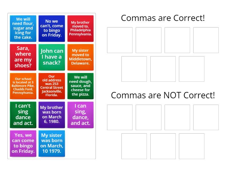 Commas Review date, address, and series - Group sort