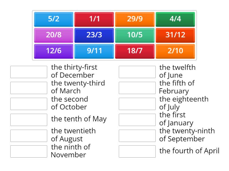 Dates (Ordinal Numbers and Months) - Match up
