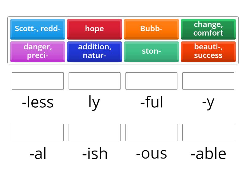 Pre Sol unit 8e Suffixes (adjectives) - Match up