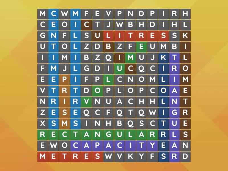 Volume & Capacity Units - Wordsearch