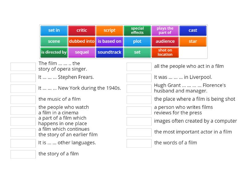 Cinema - vocabulary - Match up