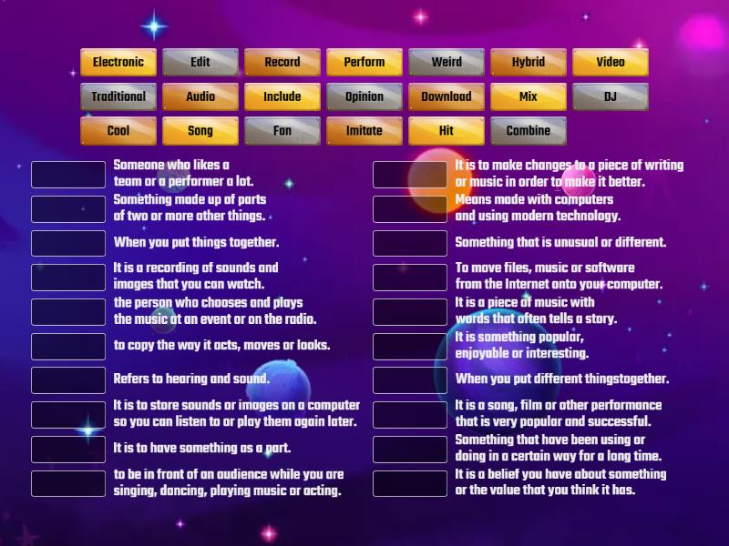 Unit 6 "Mix and Mash" Vocabulary - Match up