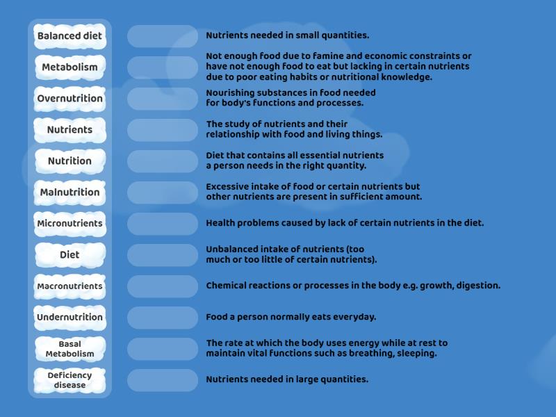 Nutrition terms 2024 - Match up