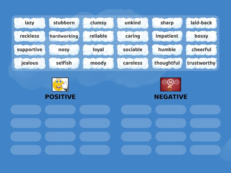 VOCABULARY: ADJECTIVES TO DESCRIBE PERSONALITY - Group sort