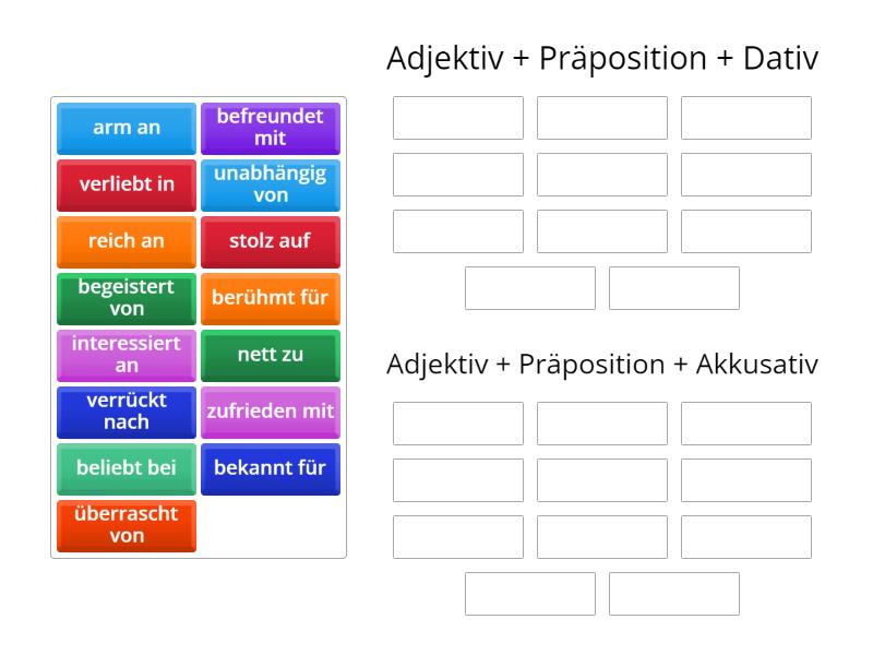 Adjektive mit Präpositionen - Group sort