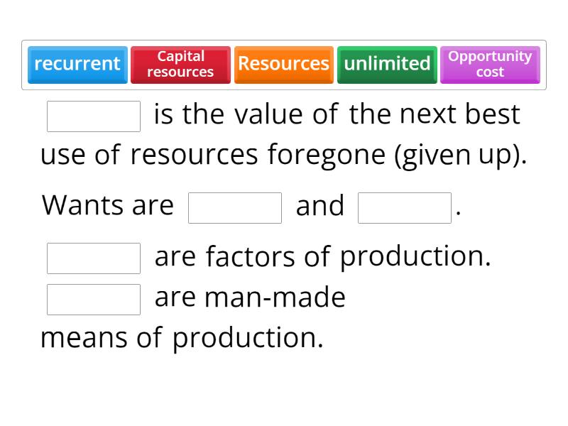 7HUM Economics revision - Complete the sentence
