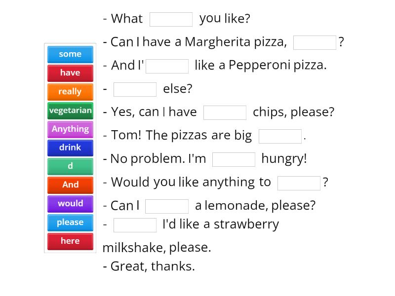In a pizza restaurant (Dialogue) - Complete the sentence