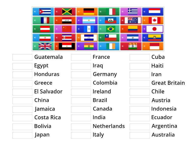 Unit 2 Countries and Nationalities Vocab - Match up