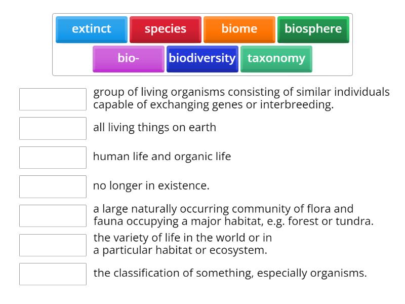 Systems - Biosphere Vocabulary Practice - Match up