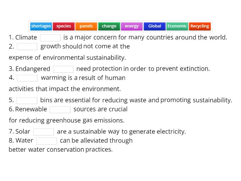 environment sentences - Complete the sentence