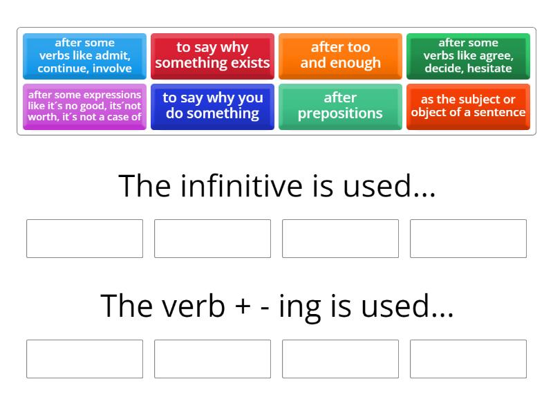 Complete - FCE FS Unit 7 Grammar verb + inf/gerund (uses) - Group sort