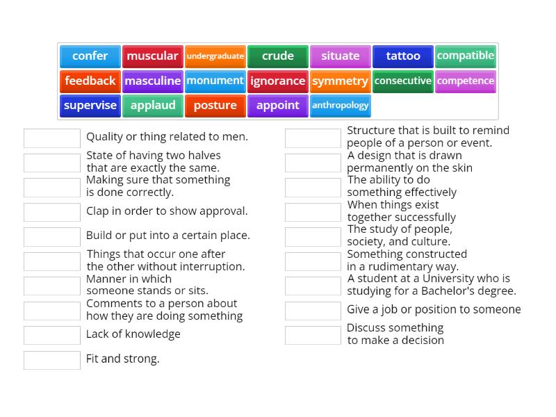 UNIT 8 Vocabulary - Match up