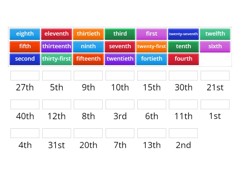 Ordinal Numbers - Match up