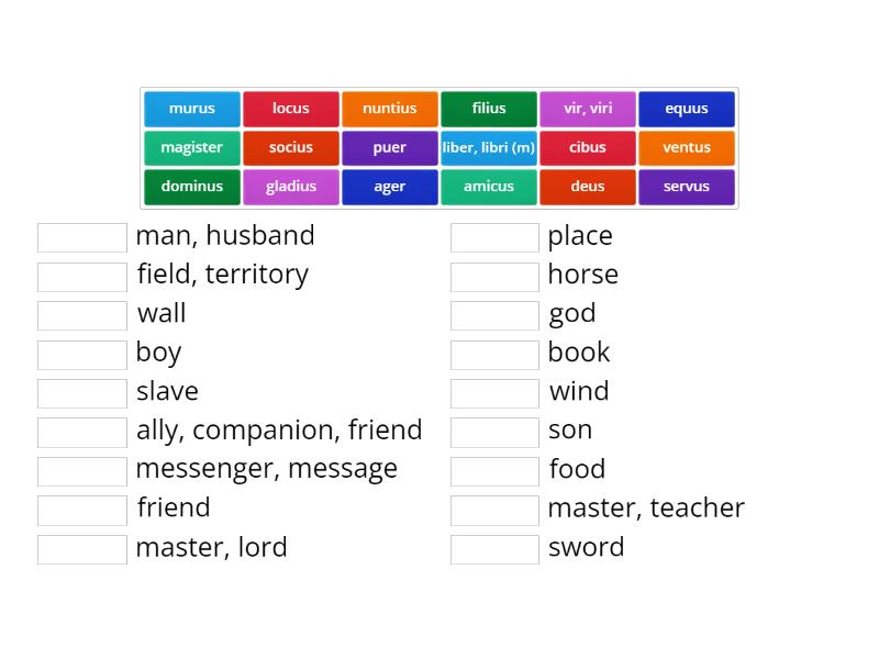 CE Level 1 Latin 2nd Declension Masculine Nouns - Match up