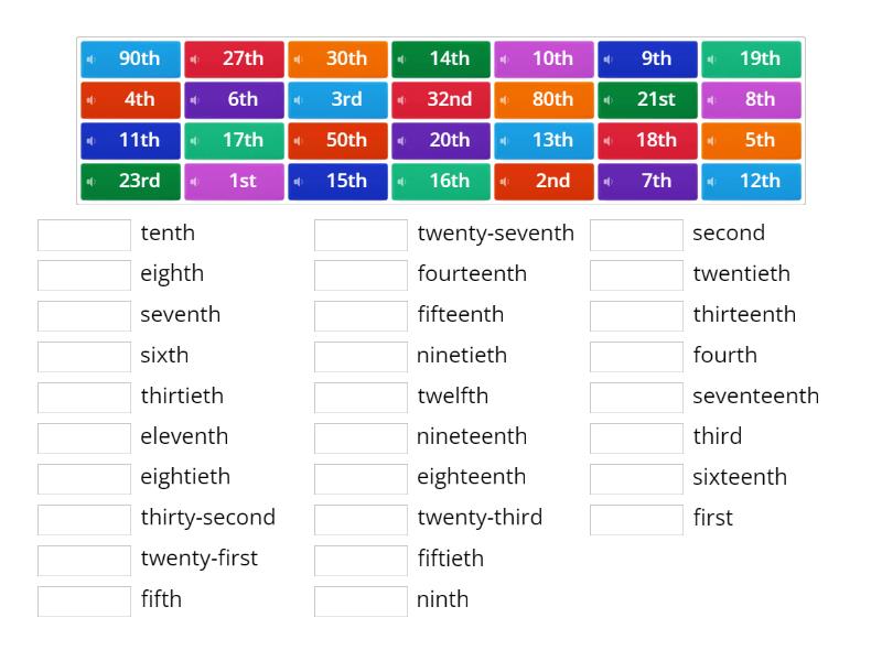 Ordinal Numbers with Audio - Match up
