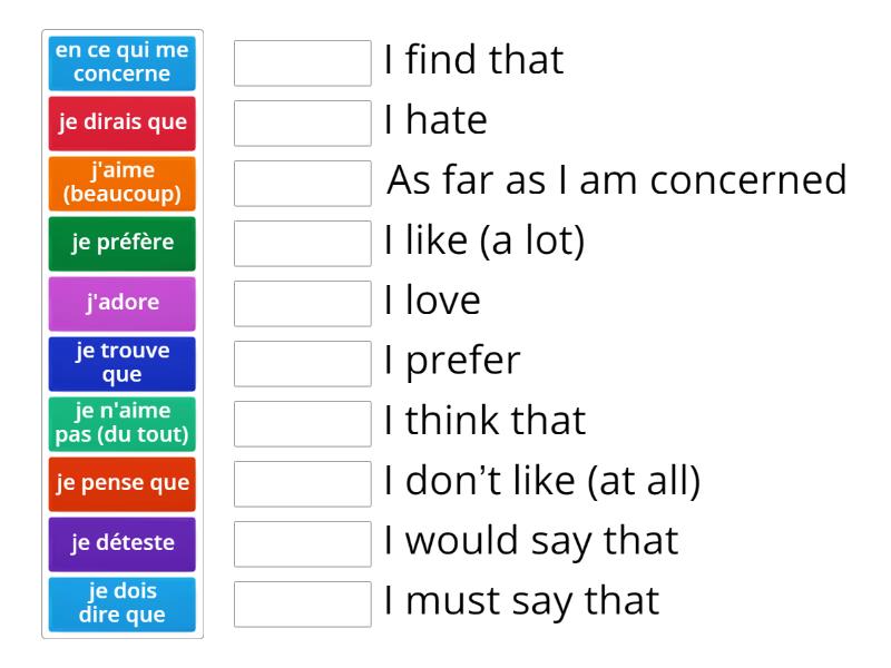 French opinion verbs - Match up
