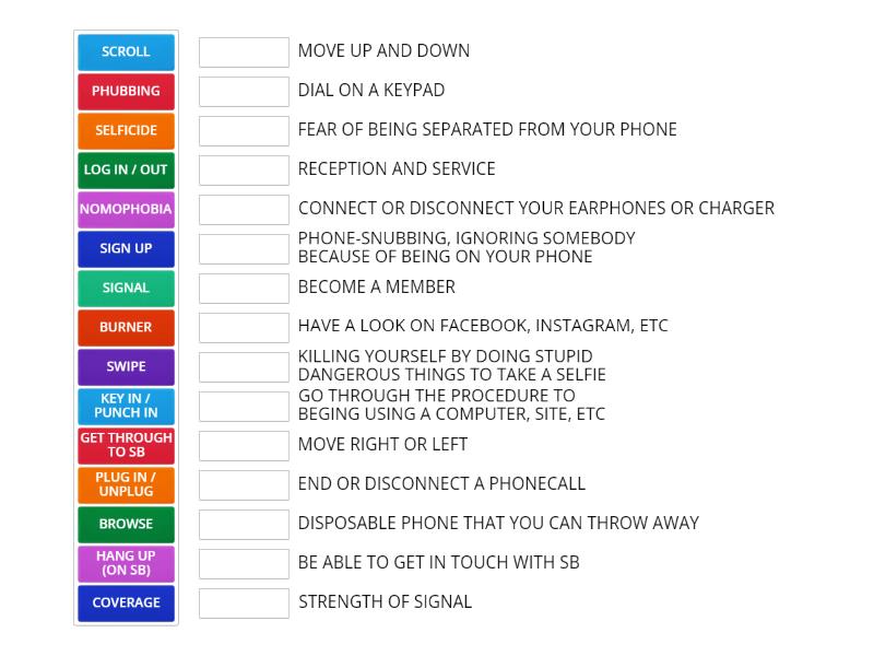 SMARTPHONE VOCABULARY - Match up
