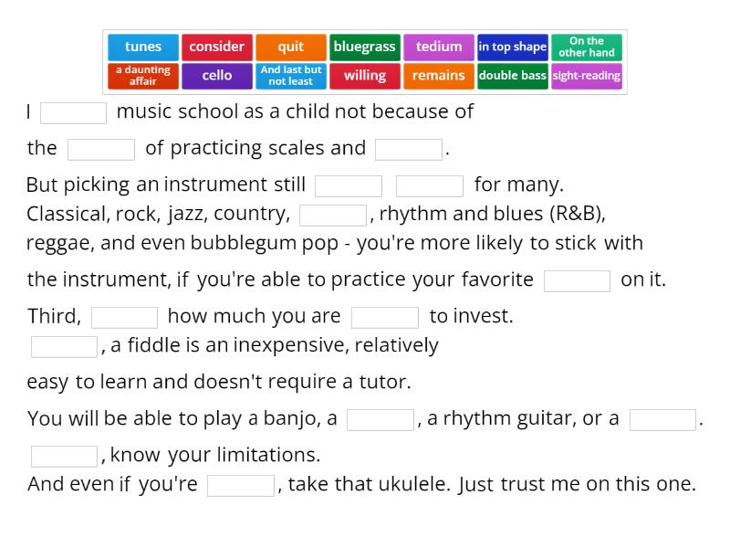 How to choose musical instrument - Missing word