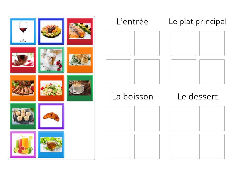 Les types de plats - Ordenar por grupo