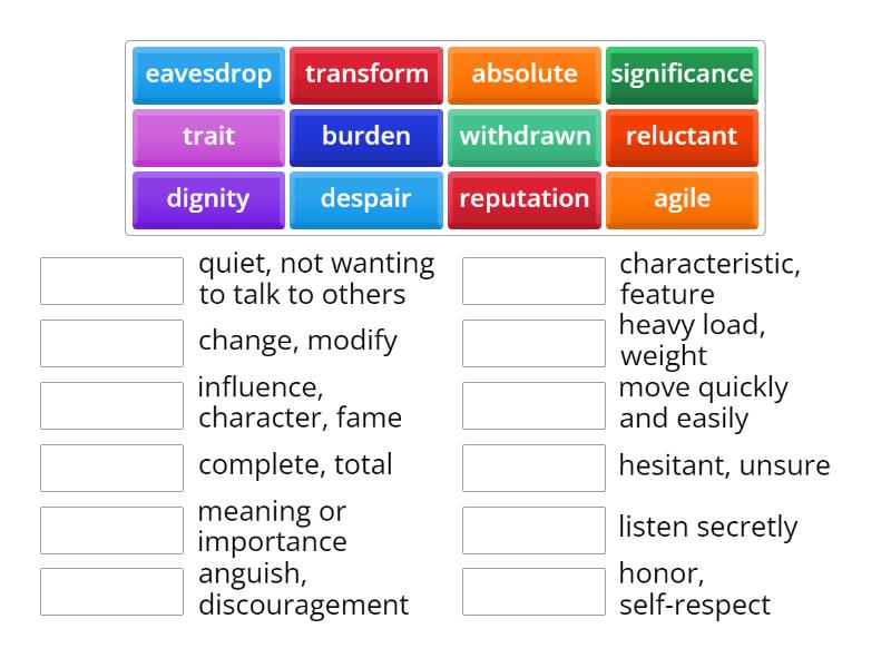 6th Grade Unit 1 Common Lit Vocabulary - Match up