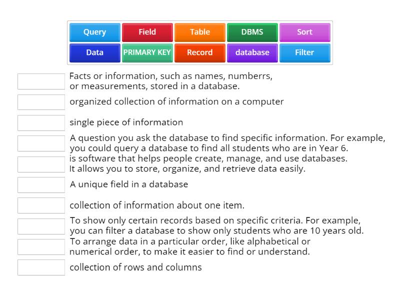 DATABASES YEAR 6 - Match up
