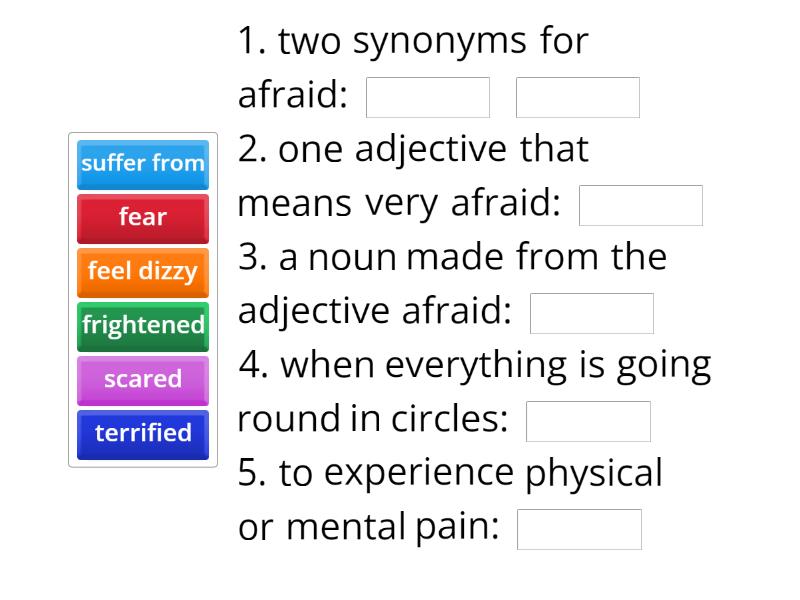 Phobias vocabulary - Complete the sentence