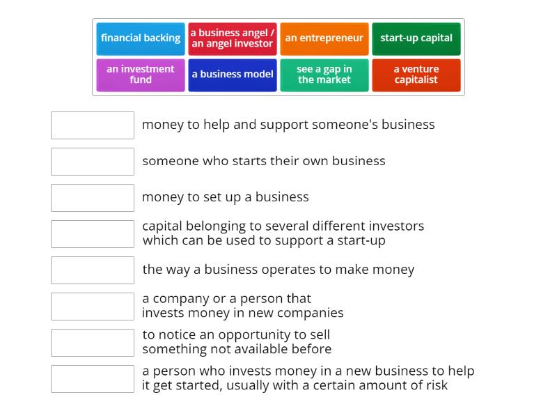Starting up a business - Vocabulary - Match up