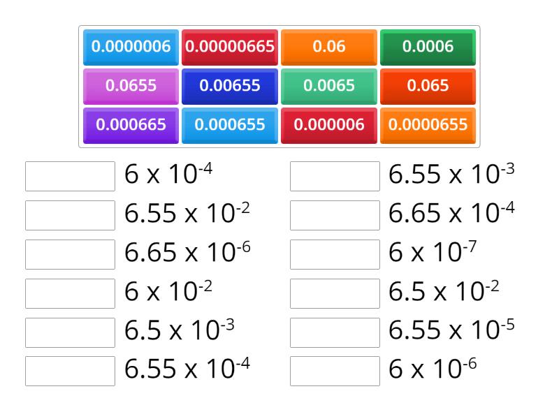 Scientific To Standard (Negative Exponents) - Match up