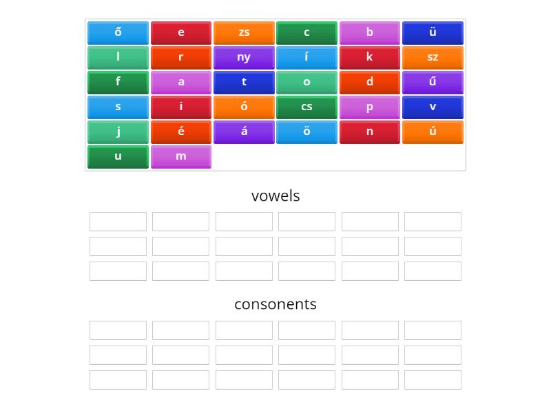 CONSONANTS, VOWELS - Group sort