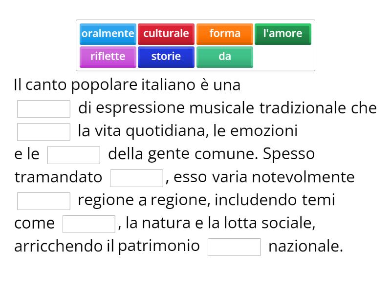 Il canto popolare - Complete the sentence