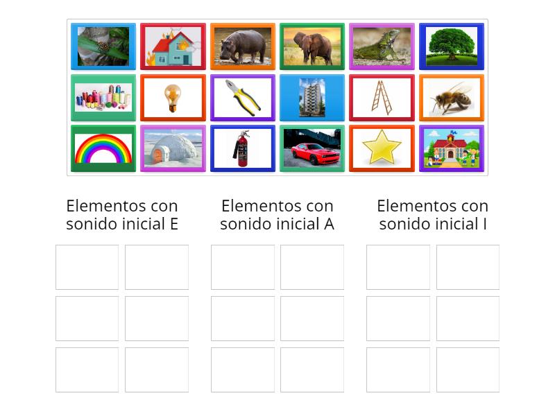 sonido inicial A E I - Ordenar por grupo