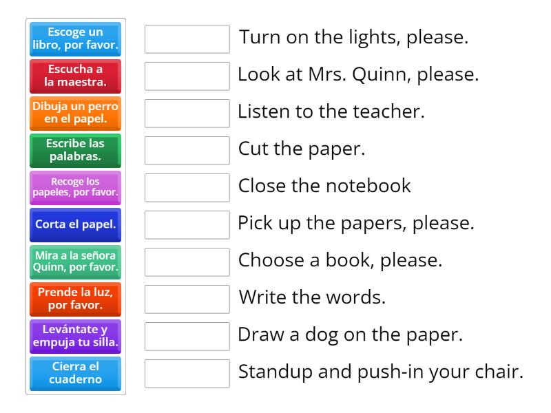 5th - Spanish Classroom Commands - Match up