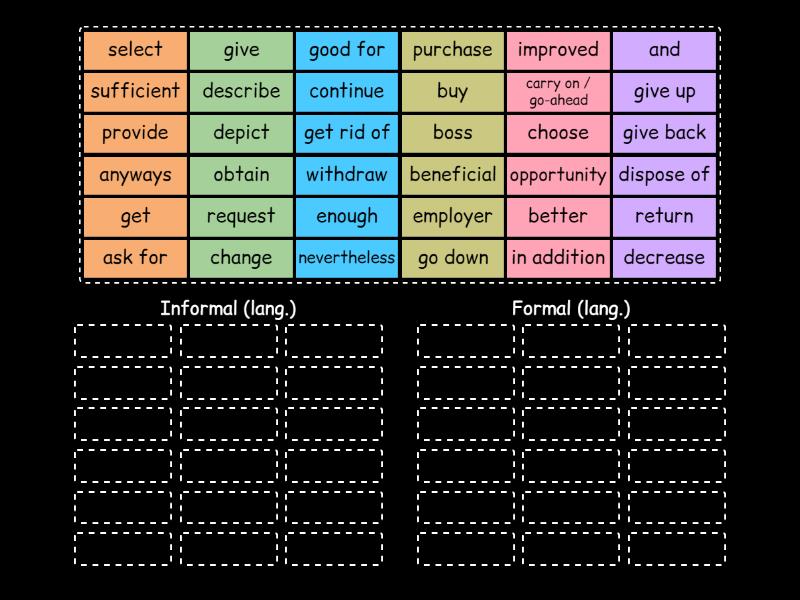 CE Platinum - Formal vs. Informal Language - set 1 - Group sort