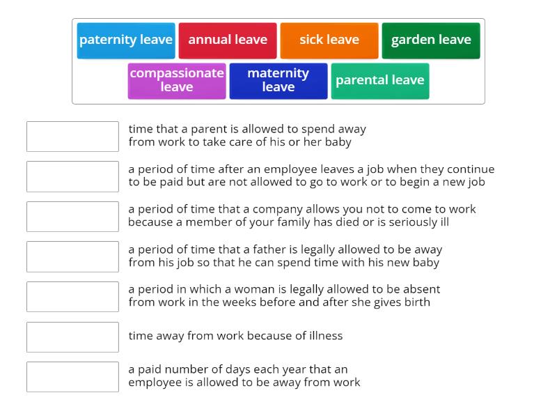 Unit 8: Types of leave - Une las parejas