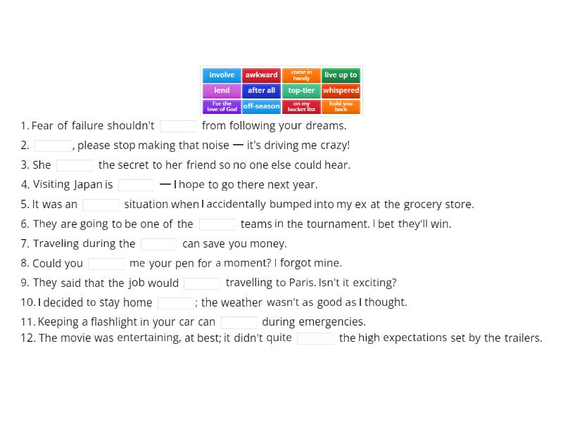 Emergent Vocabulary. Revision 1 - Complete the sentence
