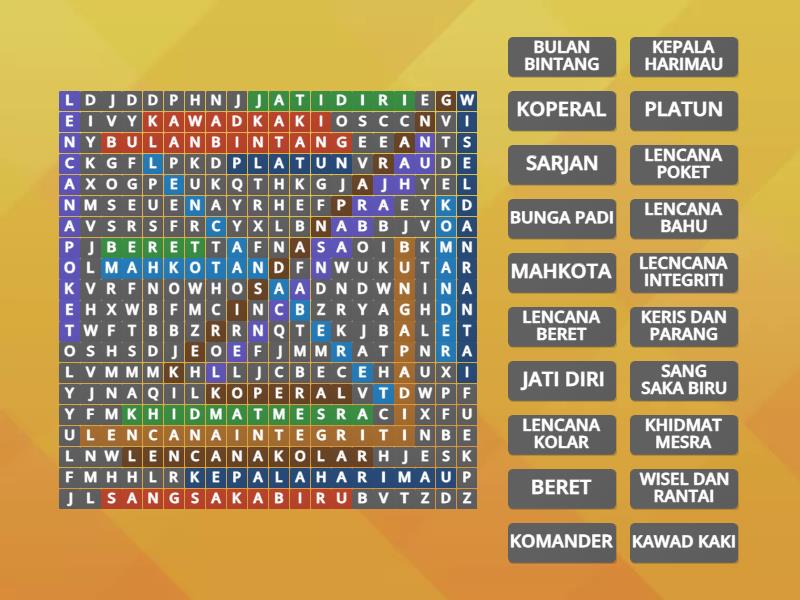 CARI PERKATAAN - KOR KADET POLIS - Wordsearch