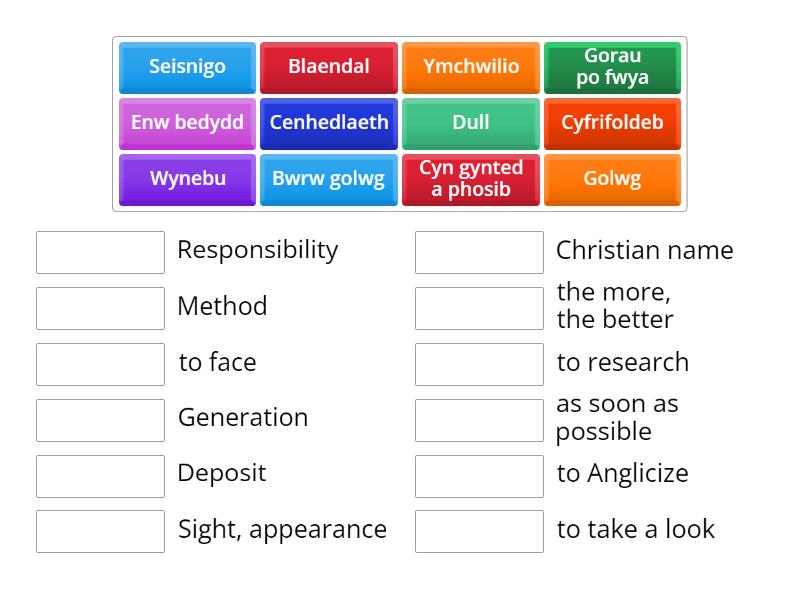 Geirfa Uned 11 Uwch 1 - Match up