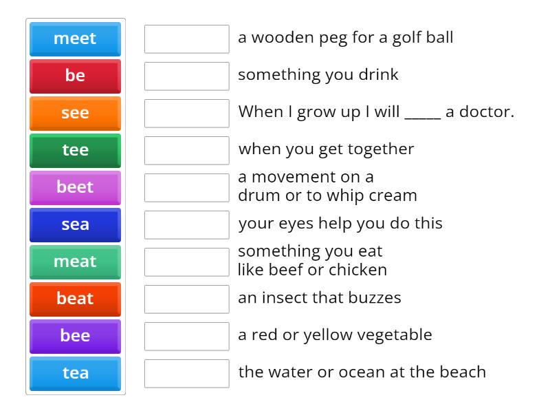 ee and ea homophones - Match up