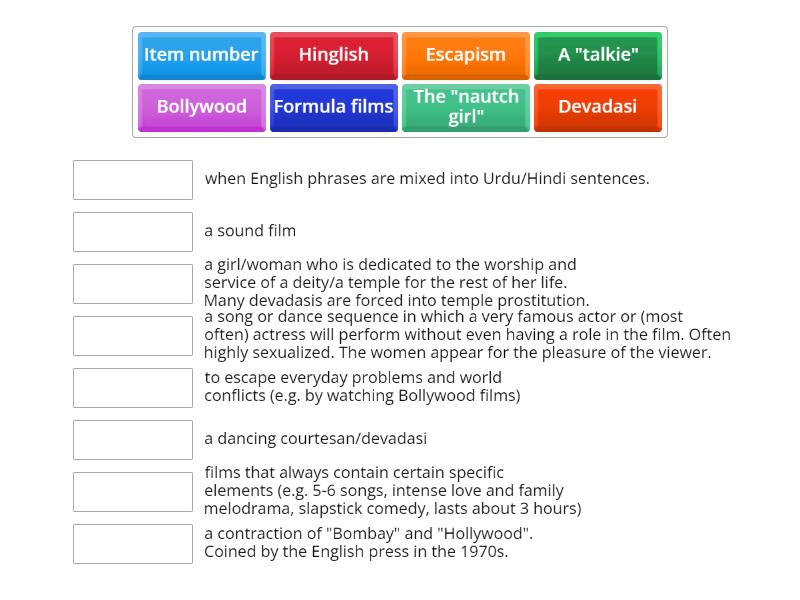 Bollywood terms - Match up