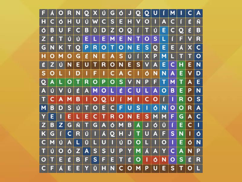 CONCEPTOS BÁSICOS DE QUÍMICA - Sopa de letras