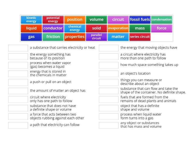 Physical Sciences - Match up