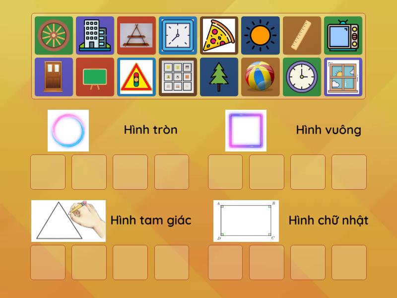 Please classify the following objects according to the appropriate shape! - Ordenar por grupo