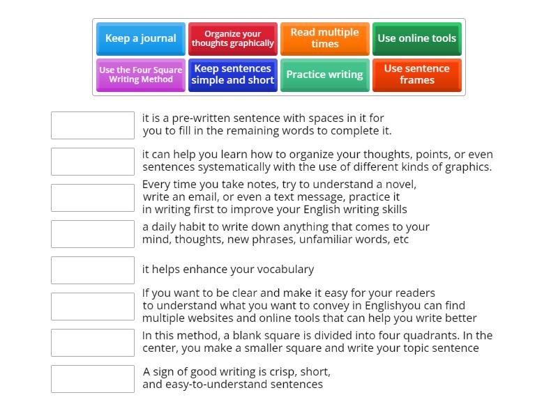 8 Writing Strategies for Students to Write Better - Match up