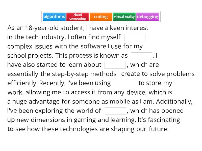 Fill in the blanks with tech and coding vocab - Complete the sentence