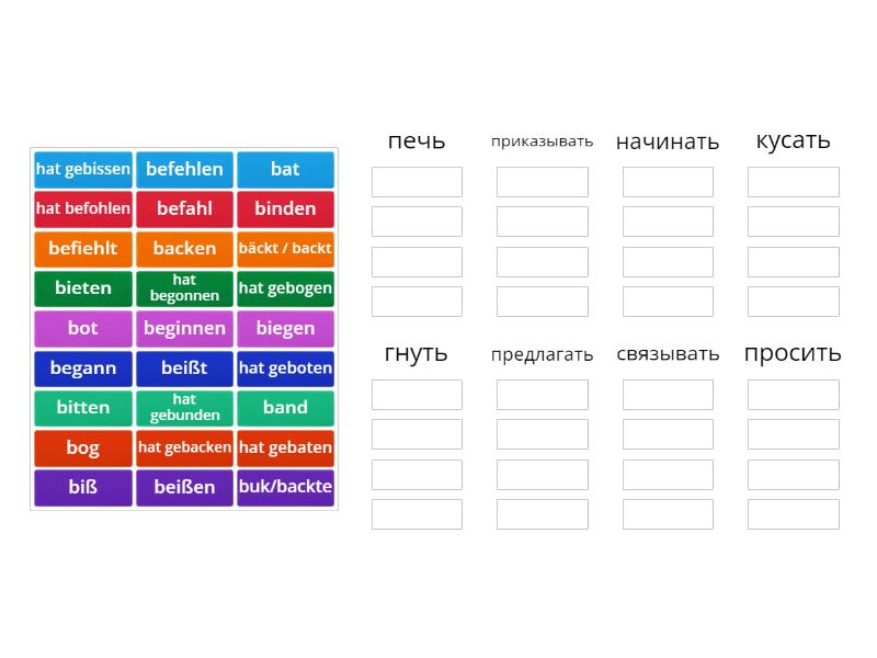Verben. Aufgabe 1 - Group sort